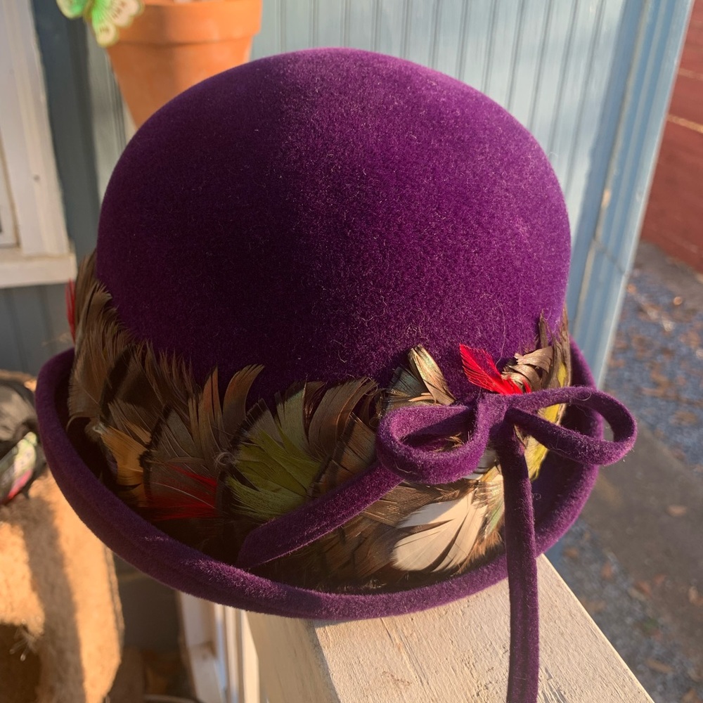 Purple Vintage Velvet Hat With Feathers! - Gem